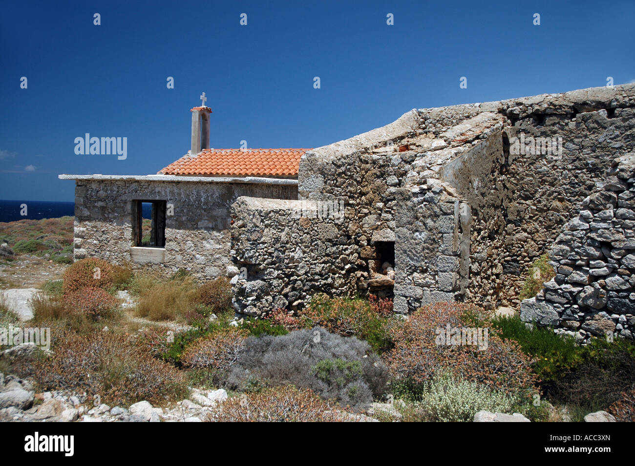 Church built on the highest point of small island Elafonissi near ...