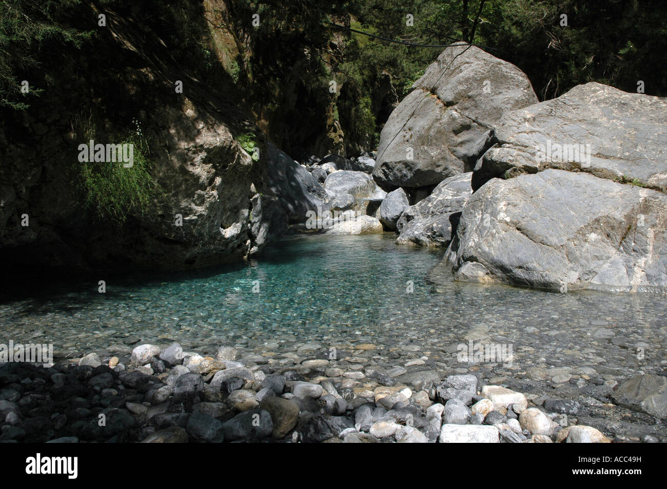 Clear water of creek in Samaria Gorge national park in the greek island ...