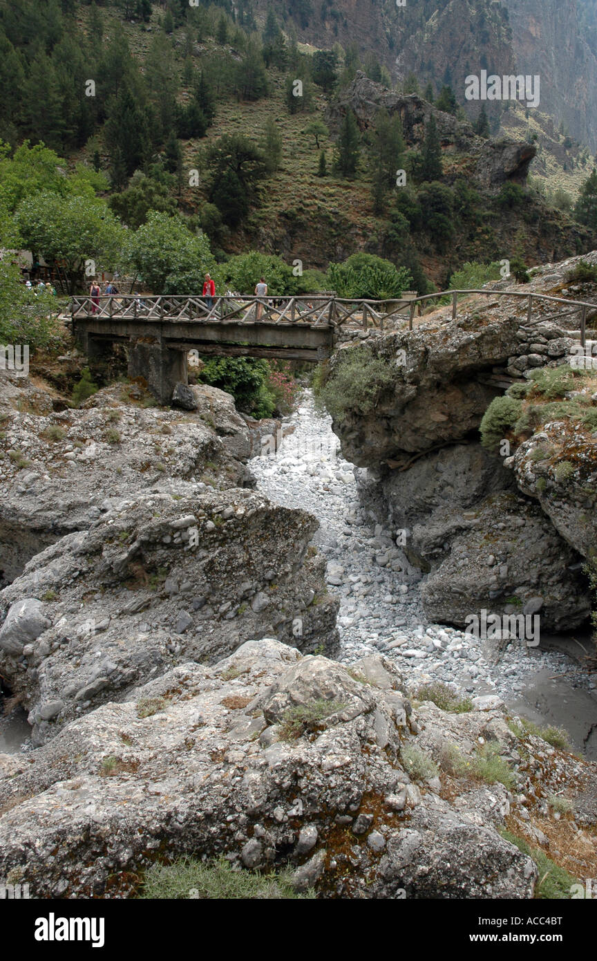 Wooden bridge over dryied riverbed leading to Samaria village in ...