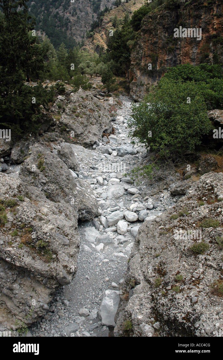 Dryied riverbed in Samaria Gorge national park in the greek island of ...