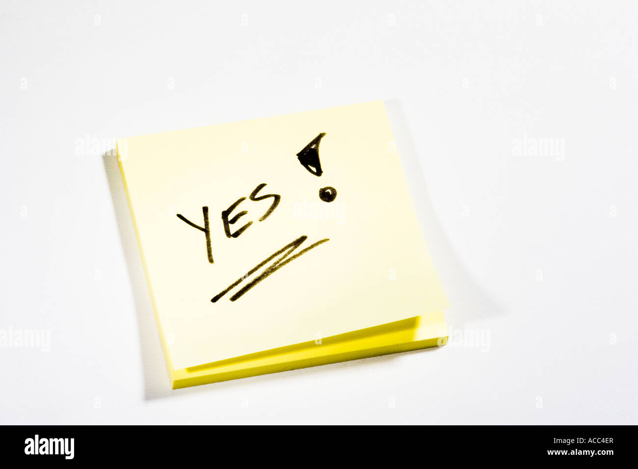 Yellow Post-It with YES - on white background Stock Photo - Alamy