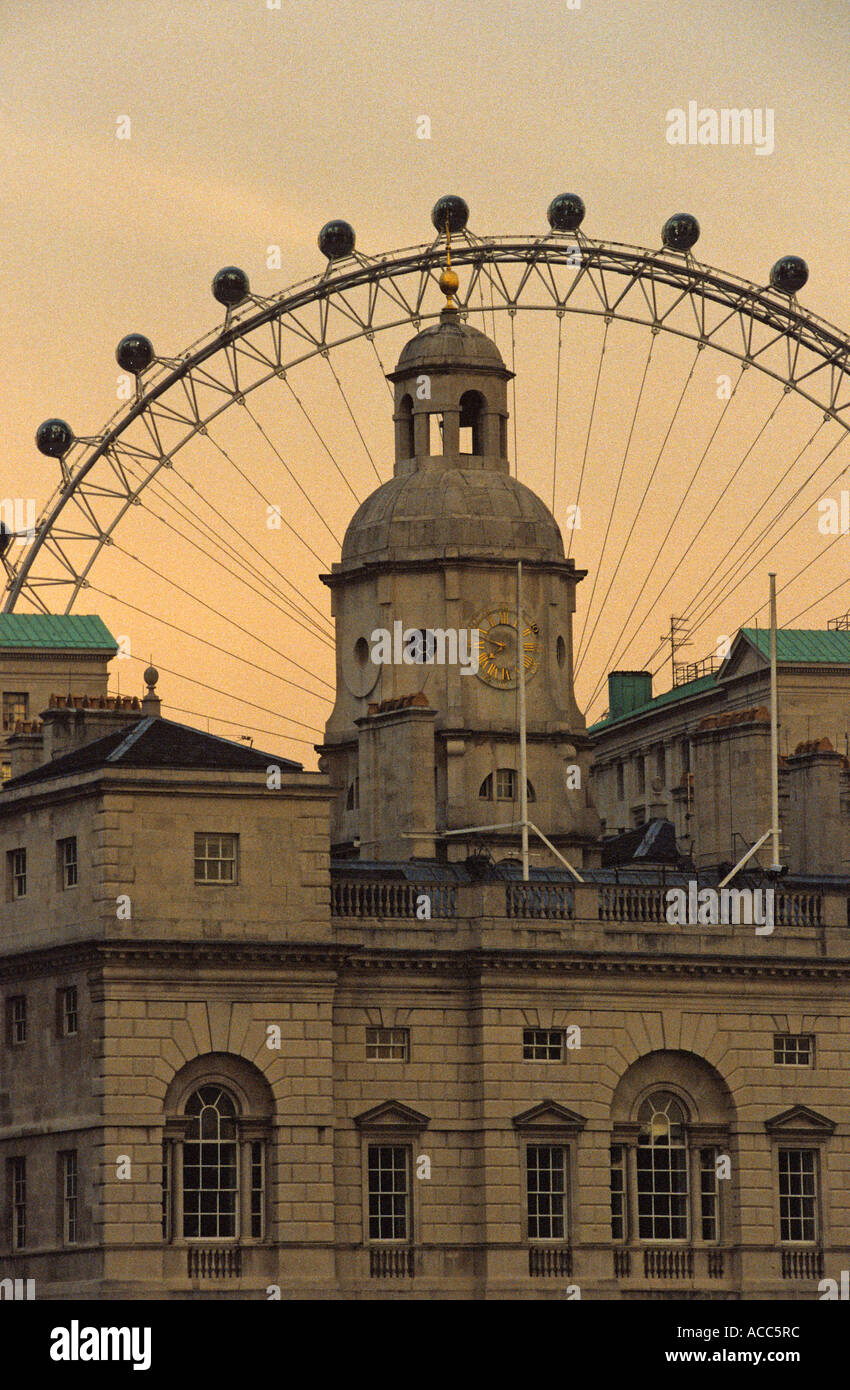 Whitehall building with famous London Eye in background, London, UK ...