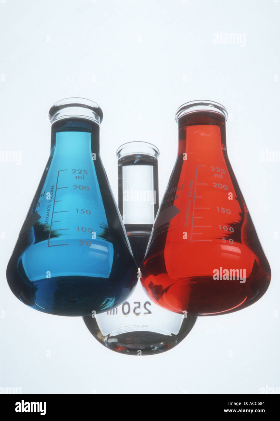 three color beakers in lab Stock Photo - Alamy