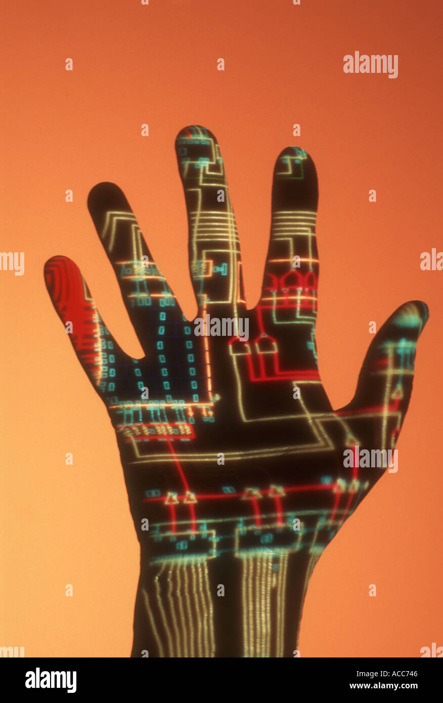 circuit board image projected on human hand Stock Photo - Alamy