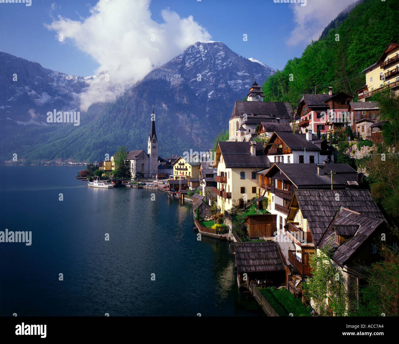 village of Hallstatt Austria on the Hallstatter See below the Dachstein ...