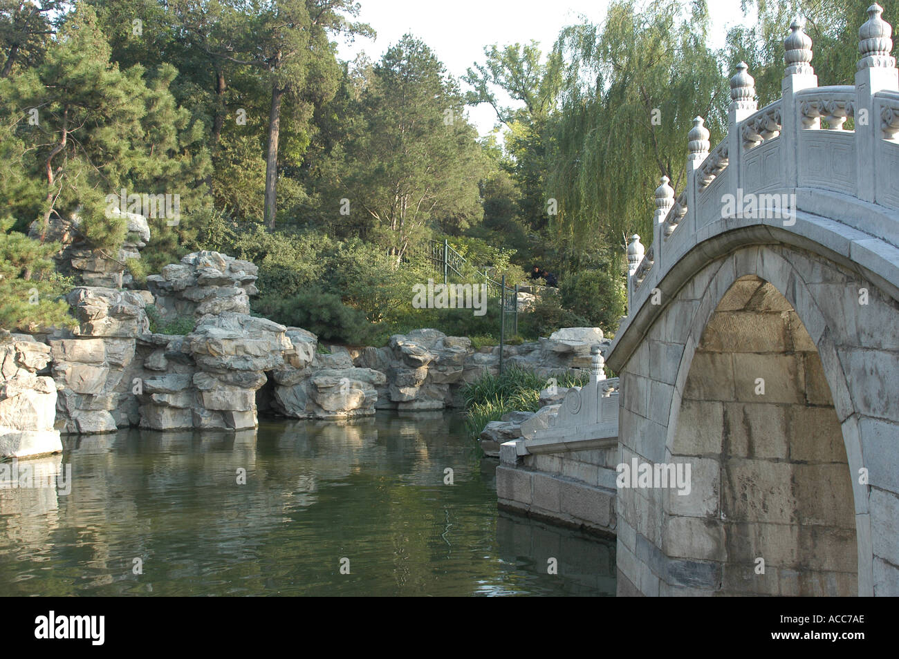 Trees, river and bridge landscape, beijing Stock Photo - Alamy