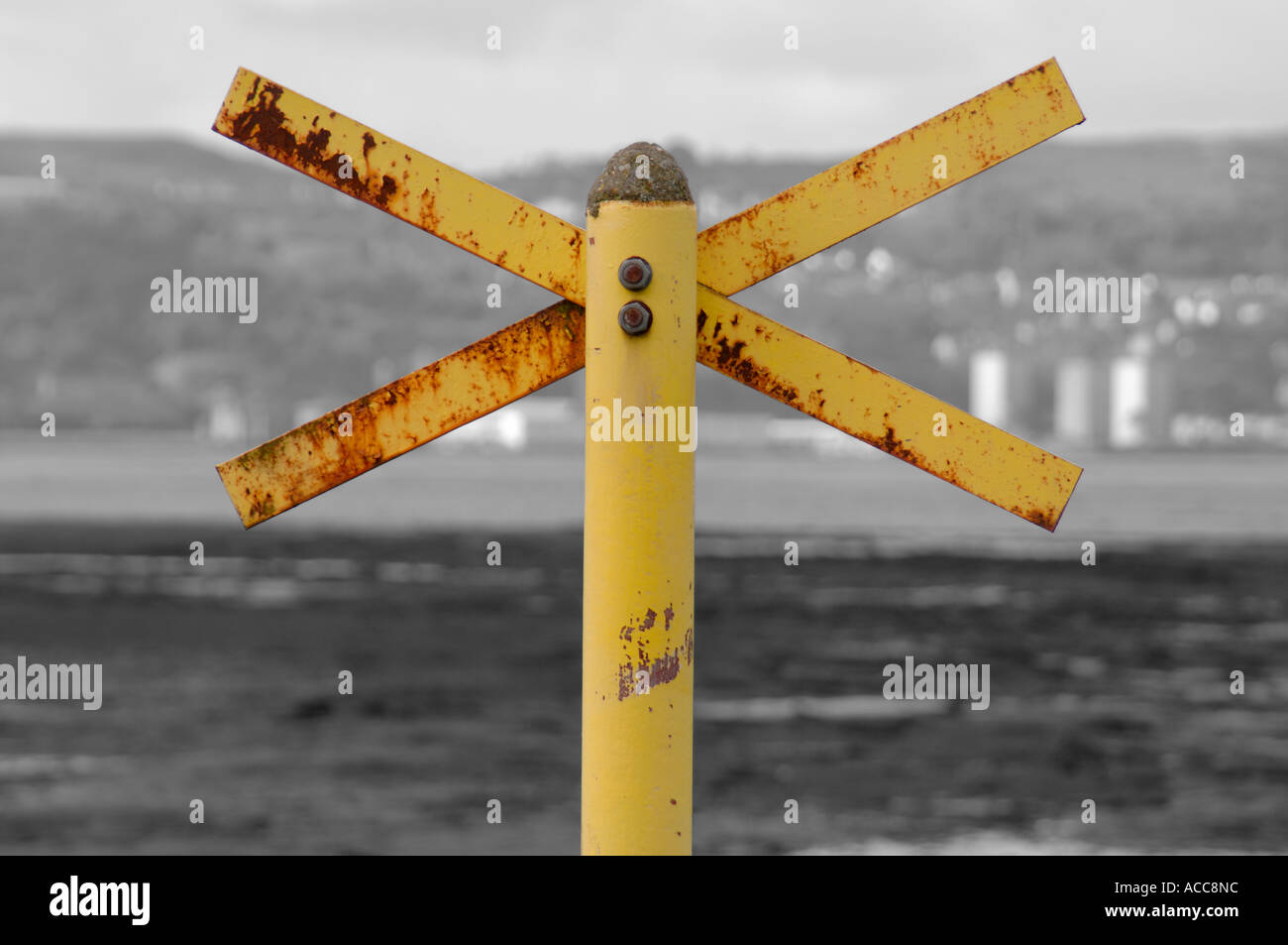 Old sign denoting unmanned railway level crossing in the UK Stock Photo ...