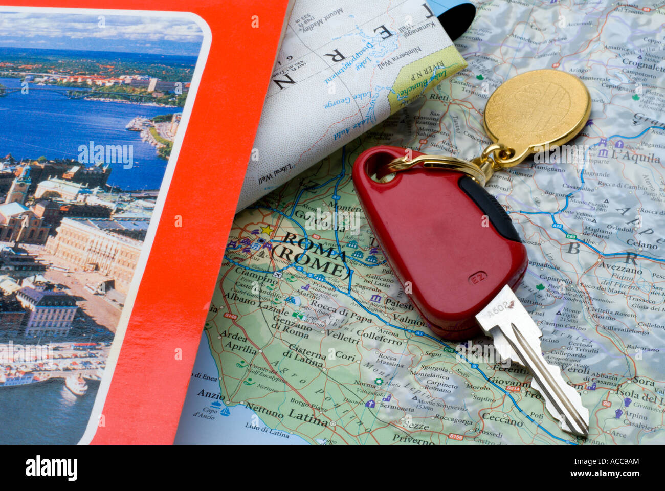 Travel maps with car key, travel, holiday, self-drive concept Stock ...