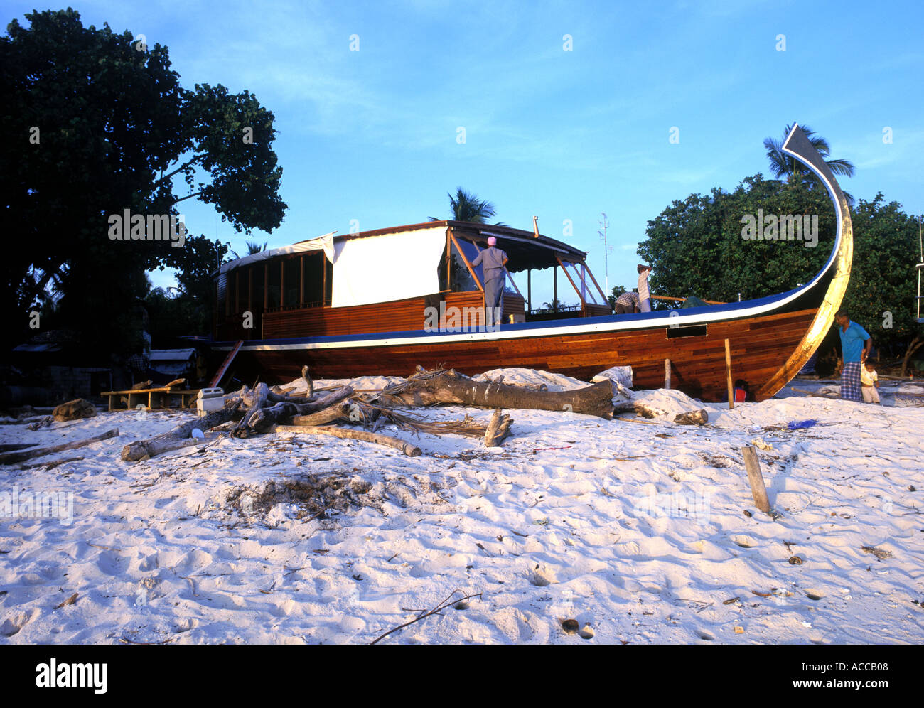 A large dhoni boat under construction at Mahibbadoo Island The Maldives ...