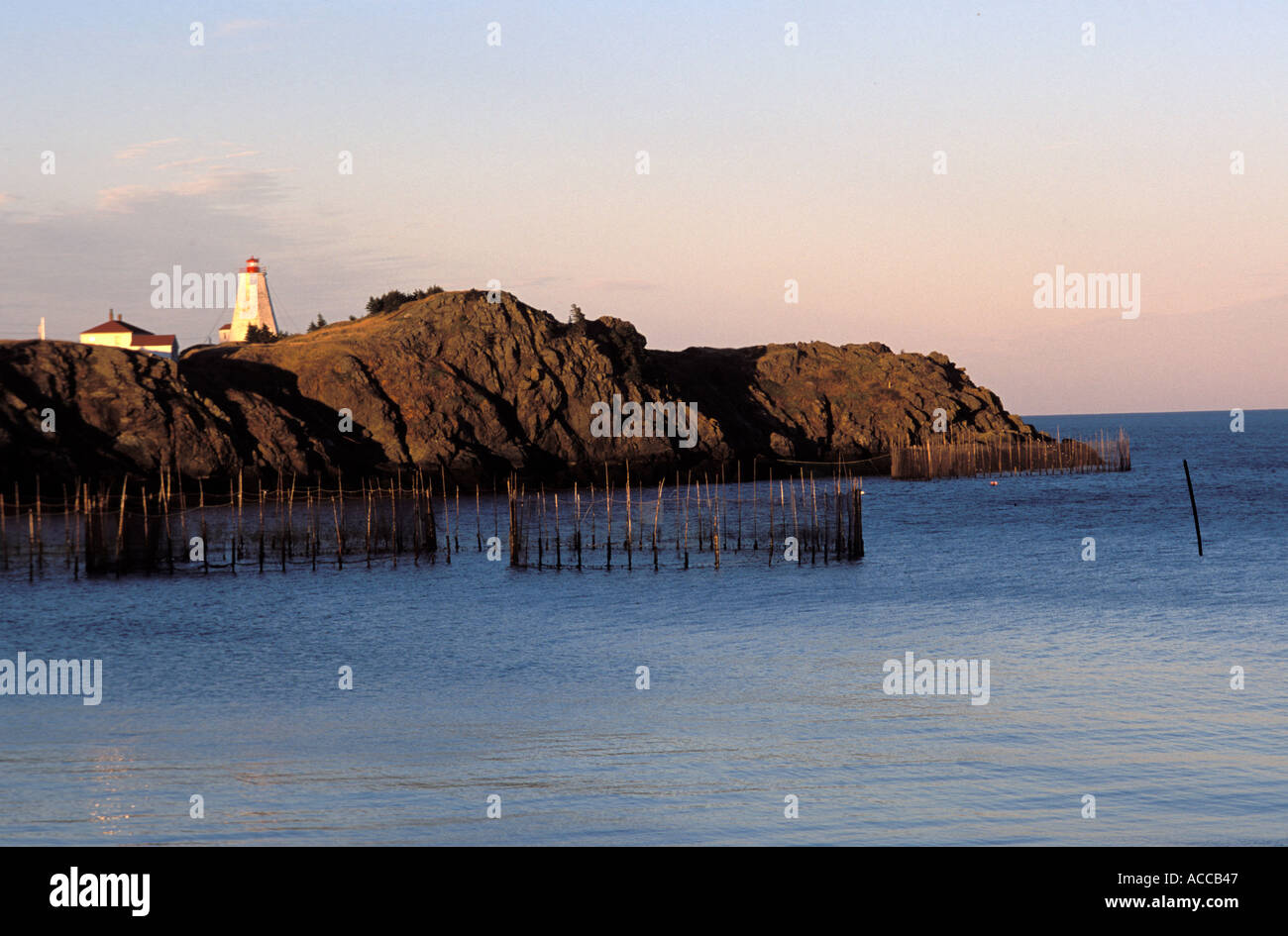 Swallowtail Lighthouse on Grand Manan Island with fishing weirs in ...