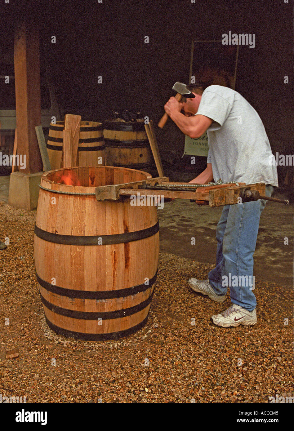 the process of making oak barrels for storing wine in burgundy Stock ...