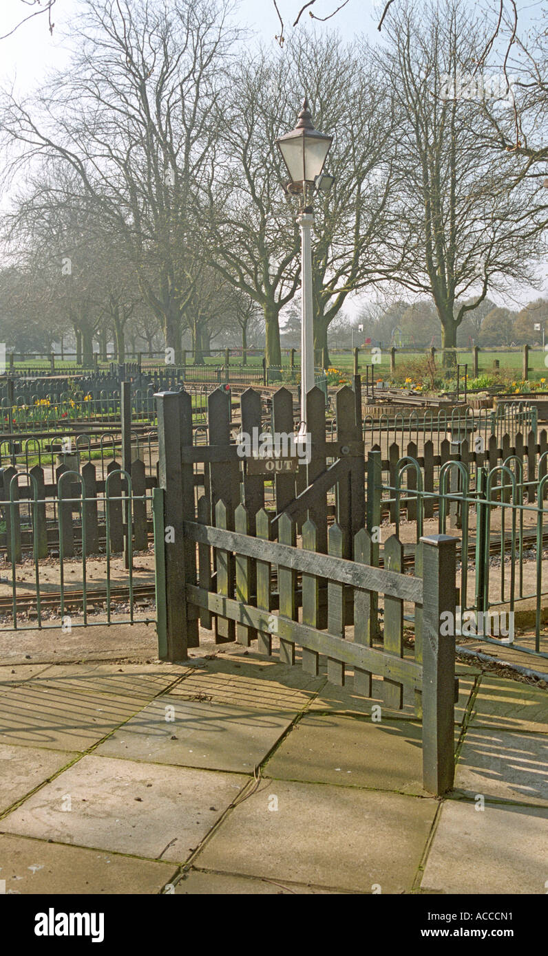 way out exit lamp post fence gate Stock Photo - Alamy