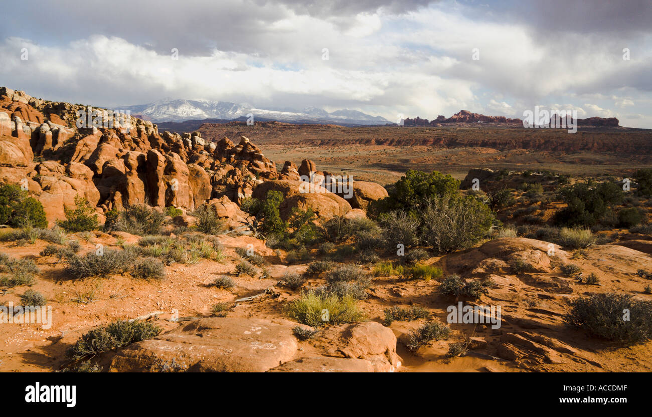 Orange rocks of the Fiery Furnace in Arches National Park Utah USA with ...