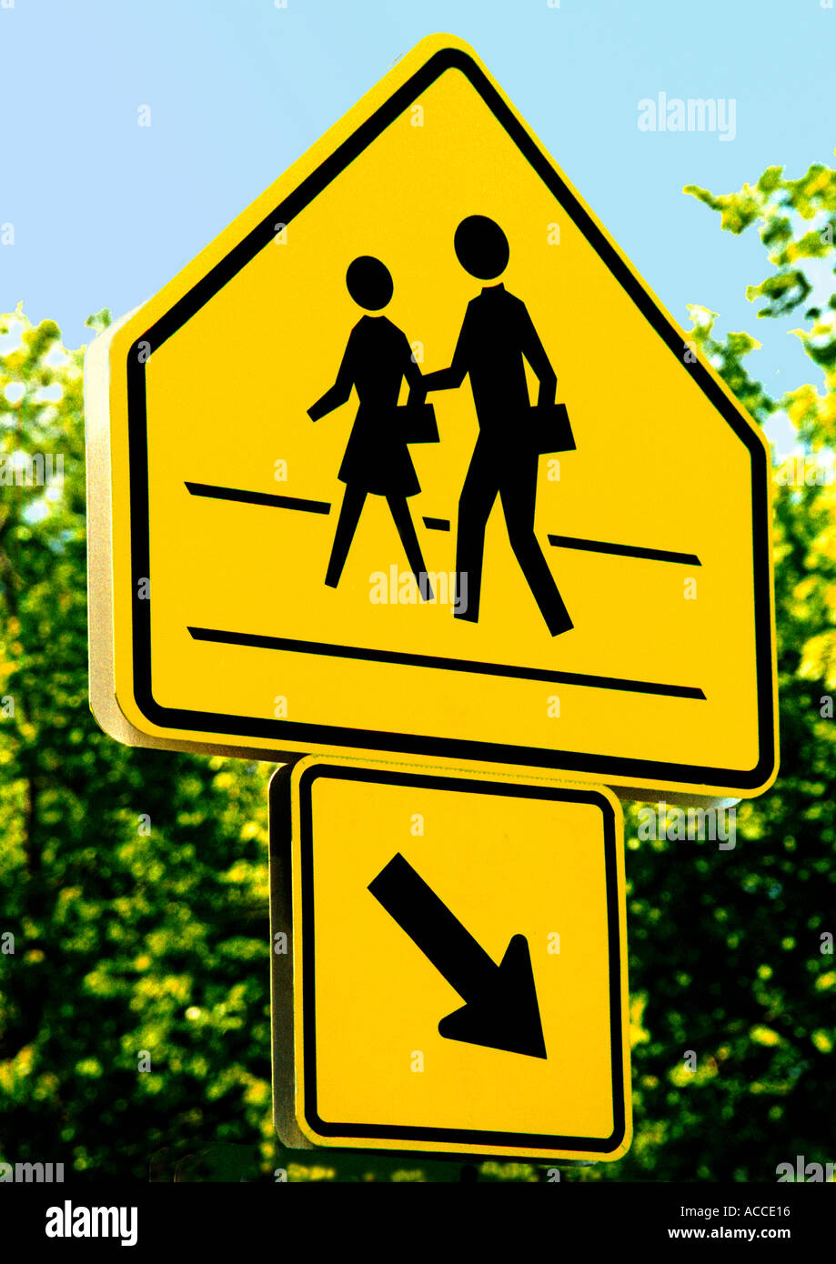 Yellow pedestrian crossing road sign Stock Photo - Alamy