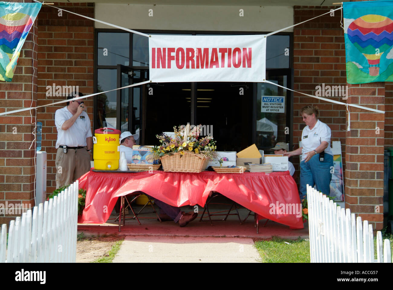 Information sign at a desk for a Red Cross blood drive event Stock ...