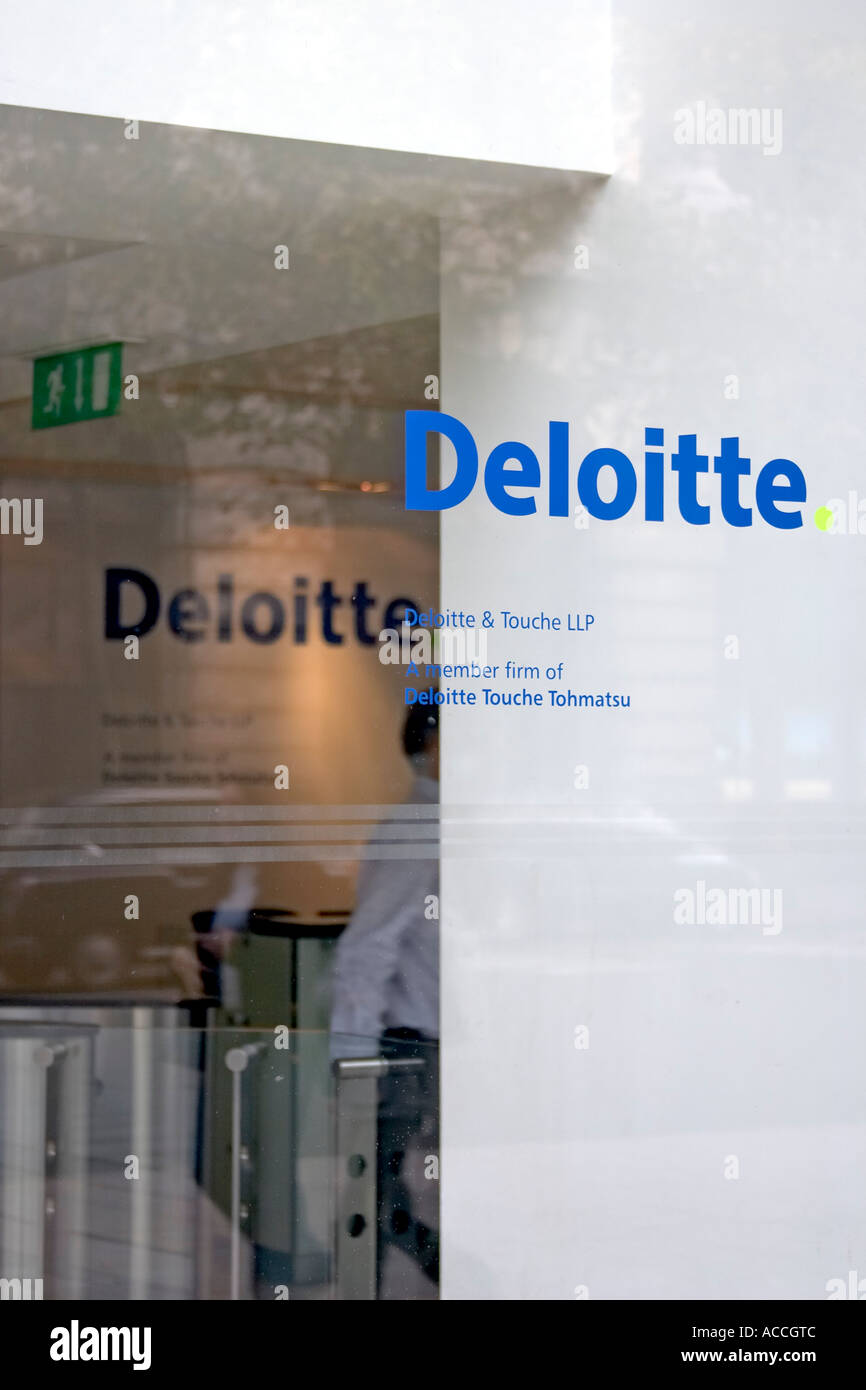Offices of Deloitte accountants with logo on the Strand City of London ...