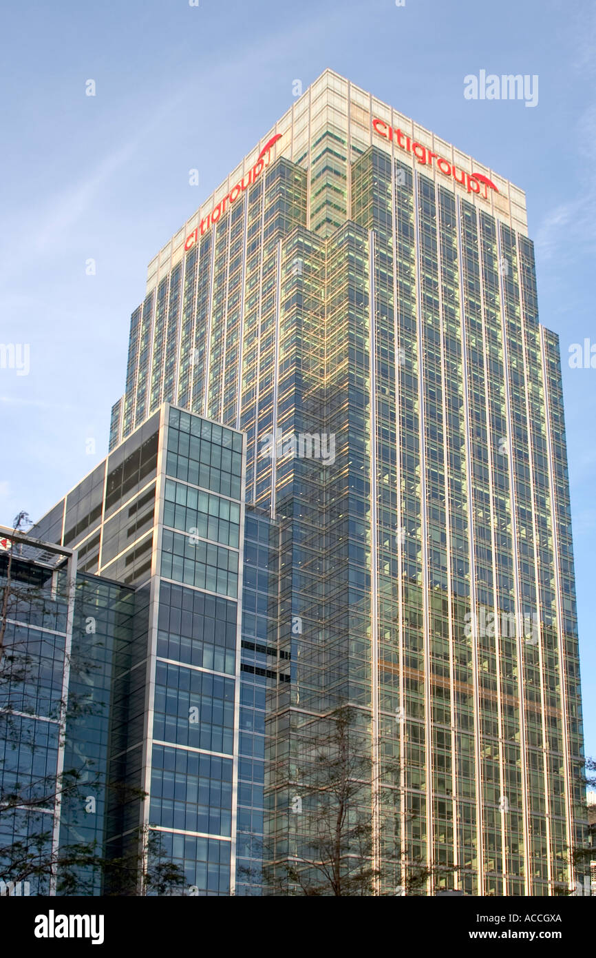 Dramatic view of skyscraper tower block building of Citigroup in Canary ...