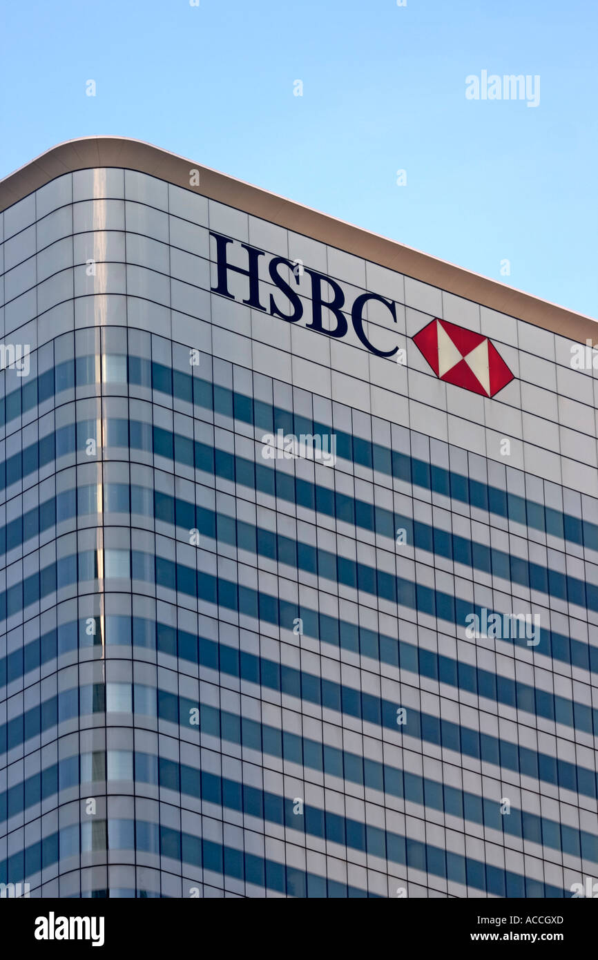 Dramatic view of skyscraper tower block building of HSBC Bank in Canary ...