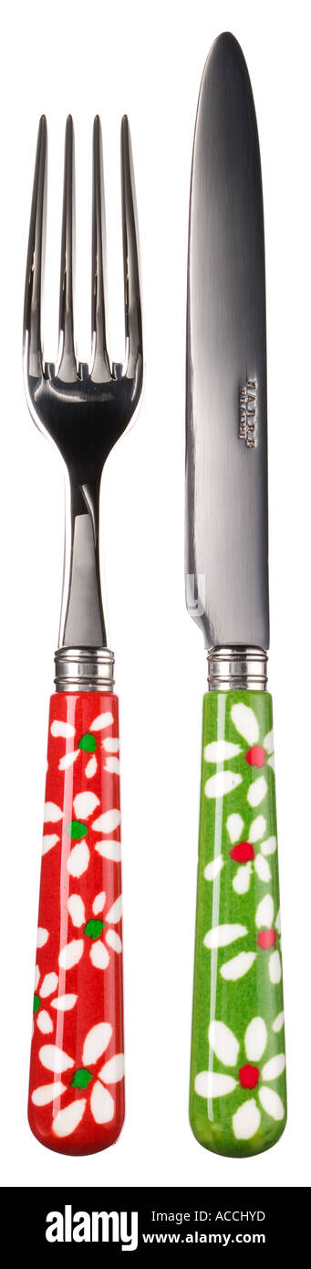 Floral patterned knife & fork Stock Photo - Alamy