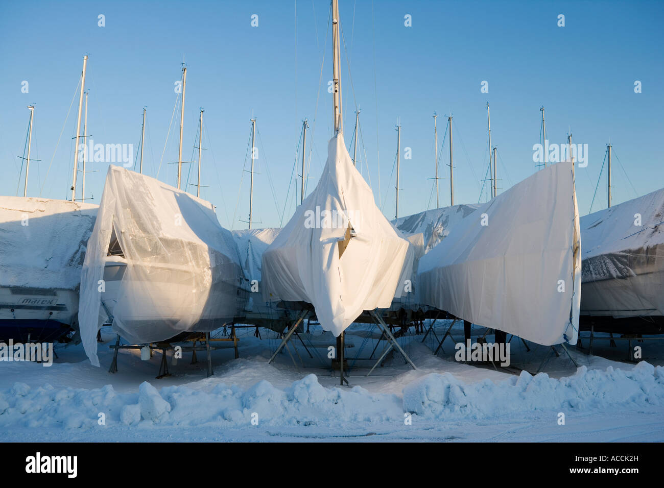Sailing boats on land in the winter Stock Photo - Alamy