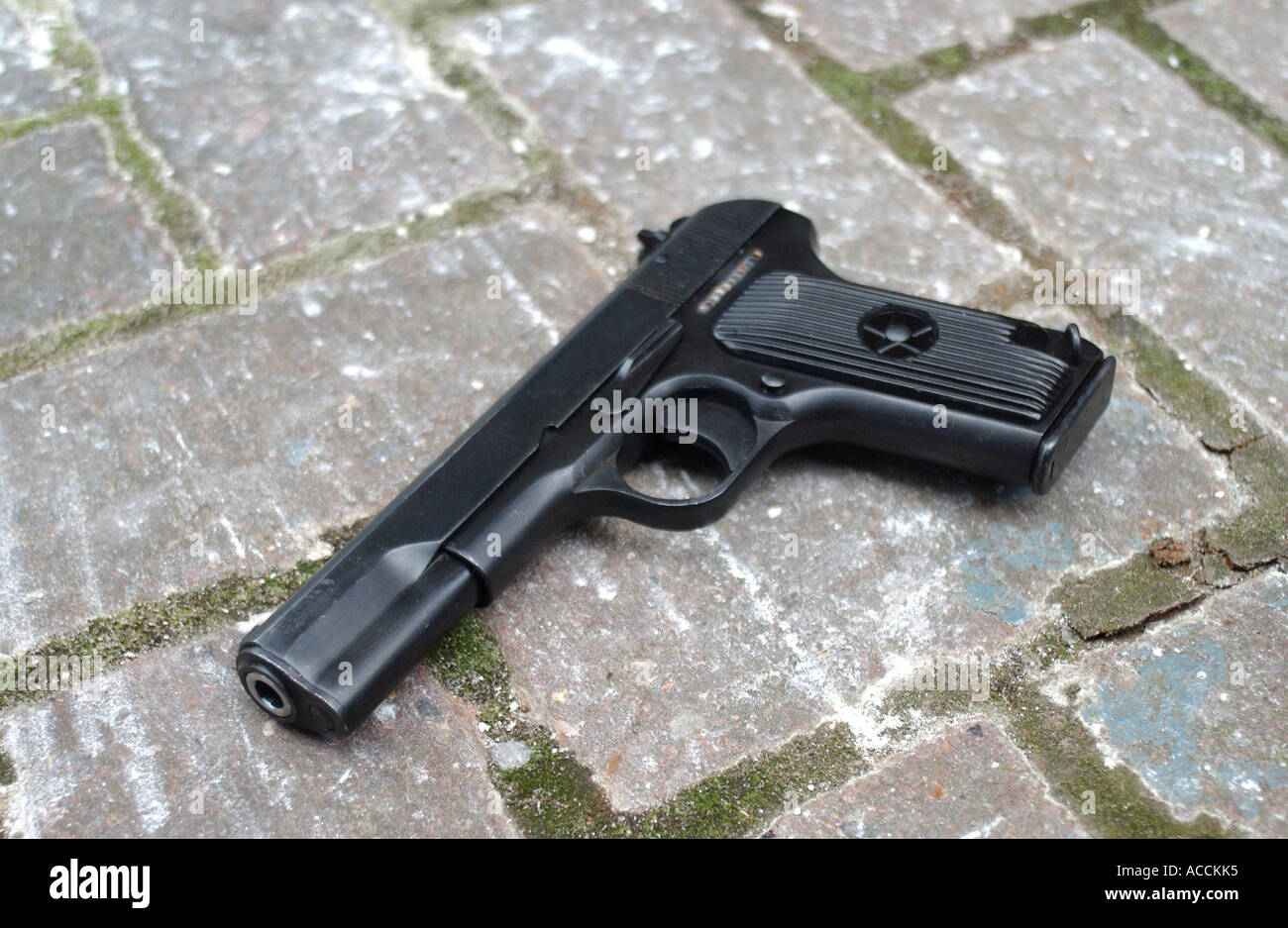 an automatic pistol lying on the ground in a street Stock Photo - Alamy