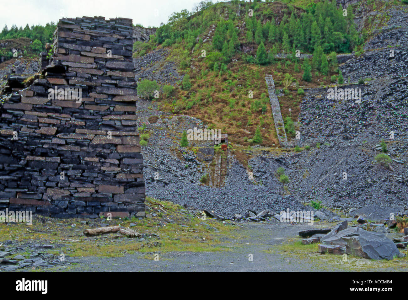 DDerelict slate quarry landscape with waste tips and inclines at ...