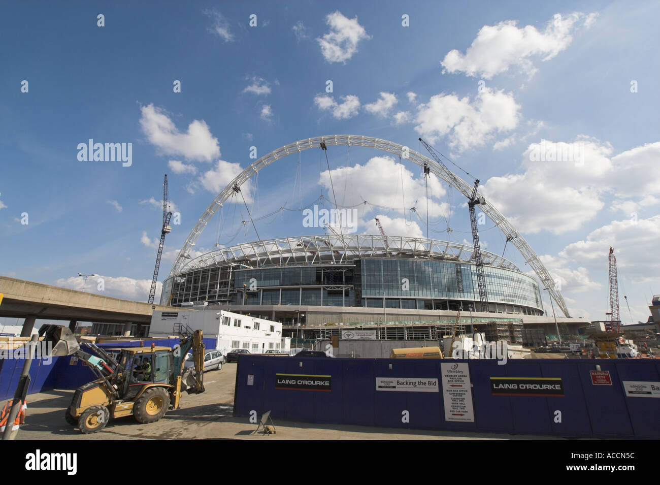 View of the new Wembley Stadium and arch under construction in London ...
