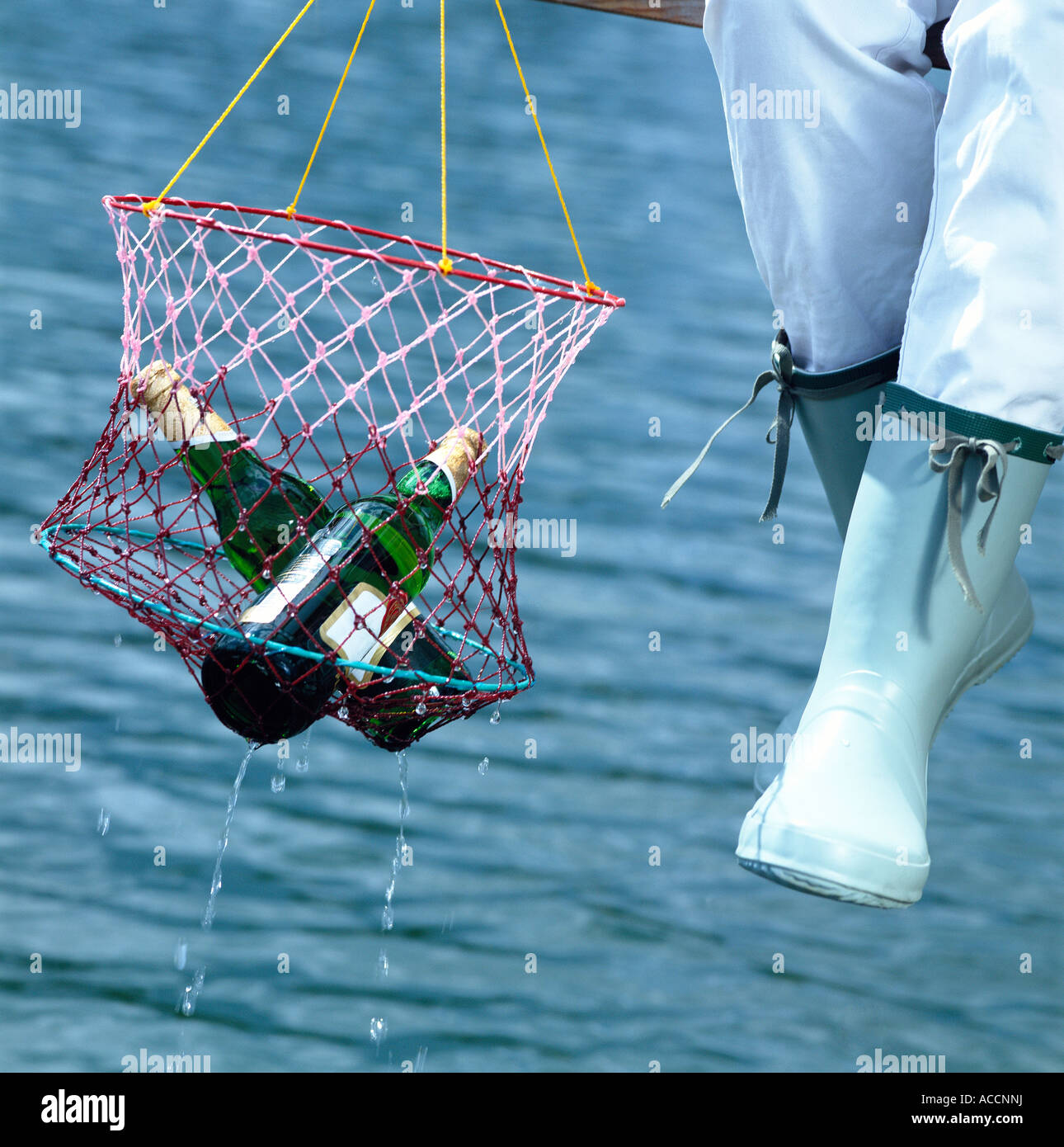 Beer bottles in a net Stock Photo - Alamy