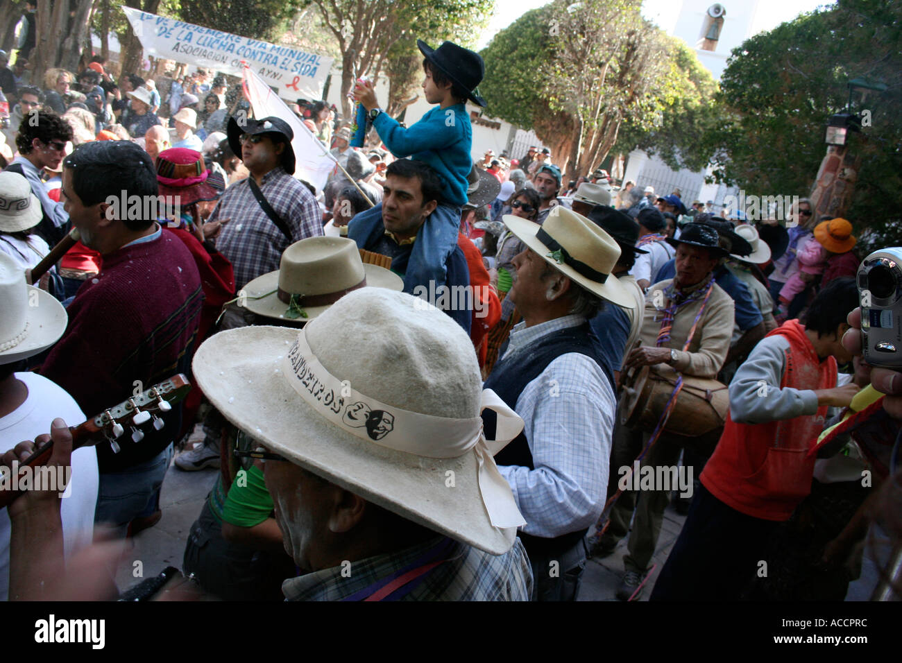 Street scene, carnival in Humahuaca, dancing, drinking, laughting ...