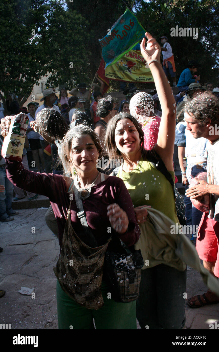 Street scene, carnival in Humahuaca, dancing, drinking, laughting ...