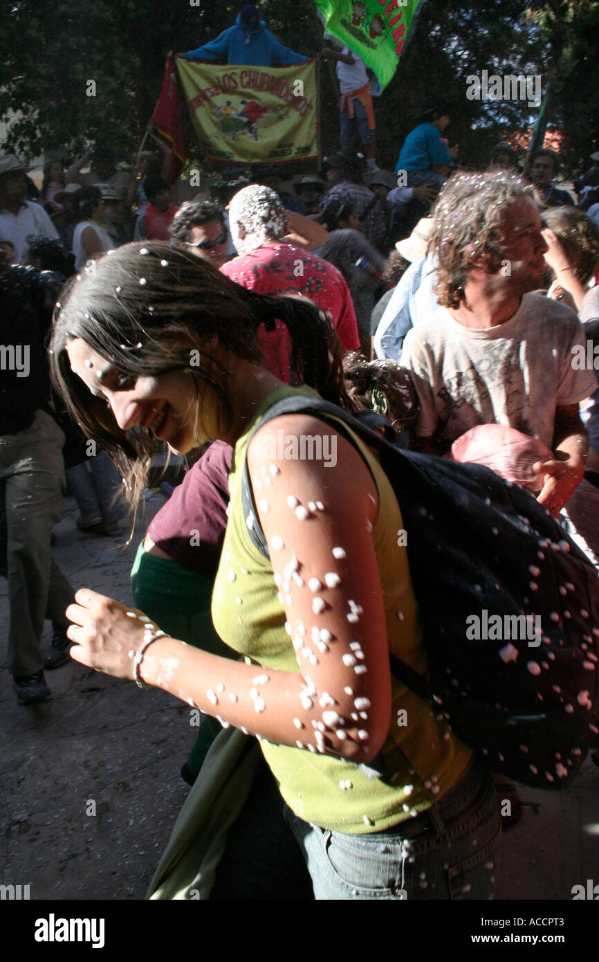 Street scene, carnival in Humahuaca, dancing, drinking, laughting ...