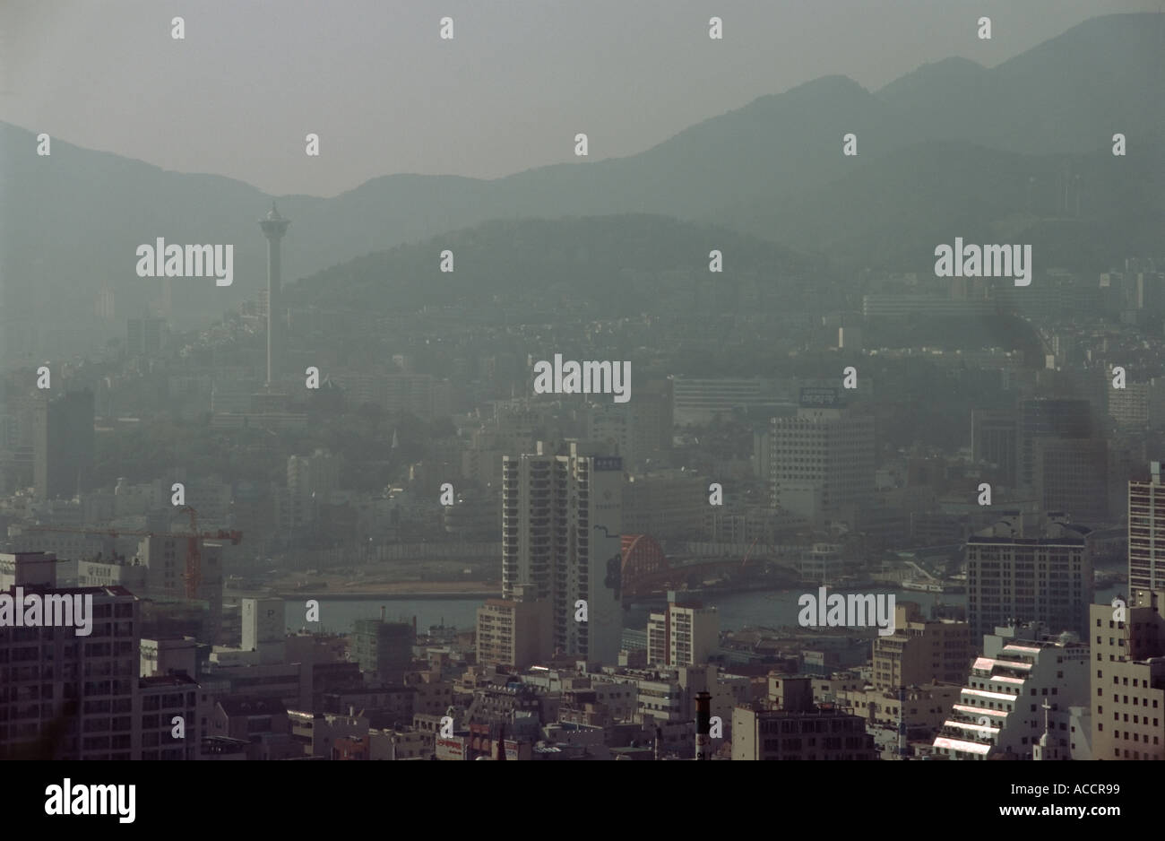 The city of Busan South Korea covered by yellow sand from the Gobi ...