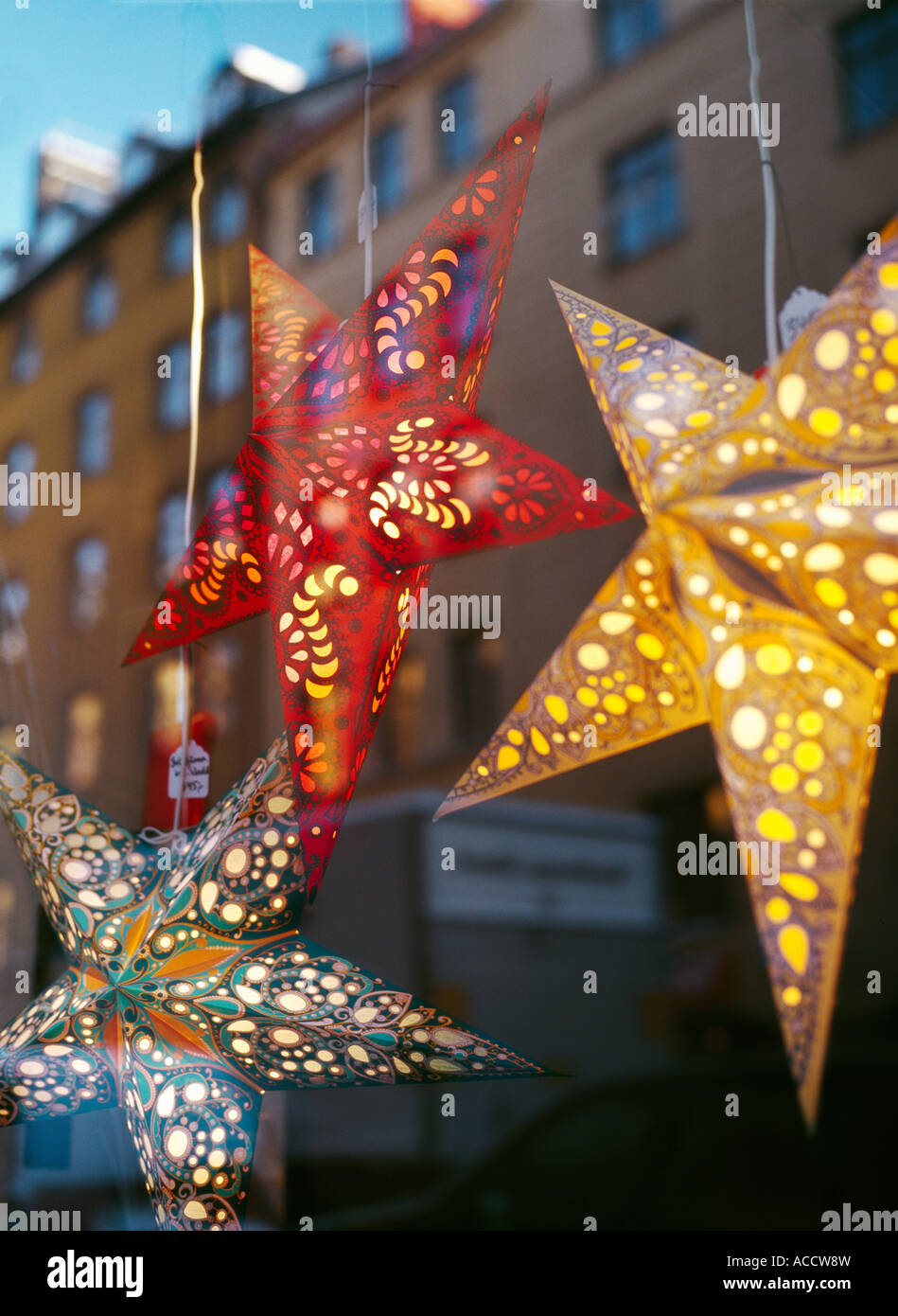 Christmas stars ni a shop-window Stock Photo - Alamy
