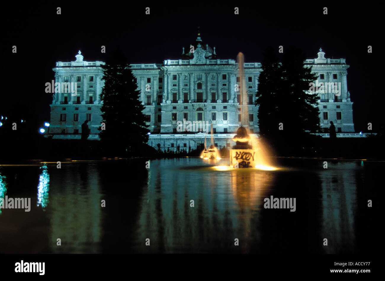 madrid Palacio Real Royal Palace and fountain by night Stock Photo - Alamy