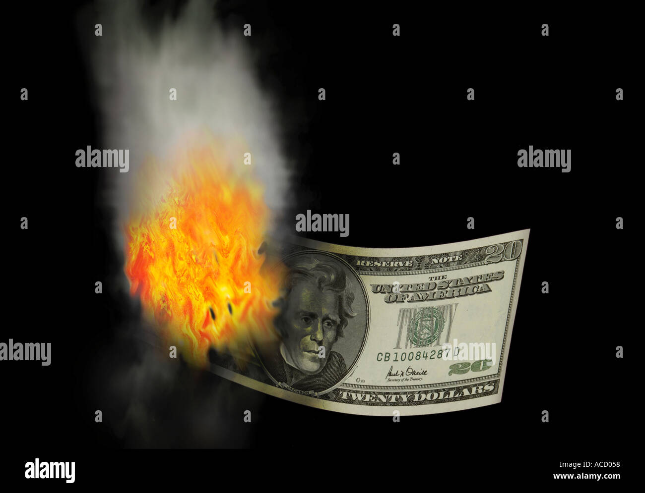A Burning Twenty Dollar Bill Stock Photo - Alamy