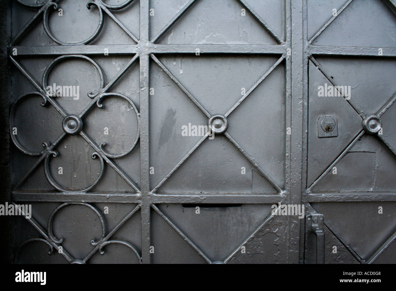 Beautiful silver metal door with geometrical features Stock Photo - Alamy