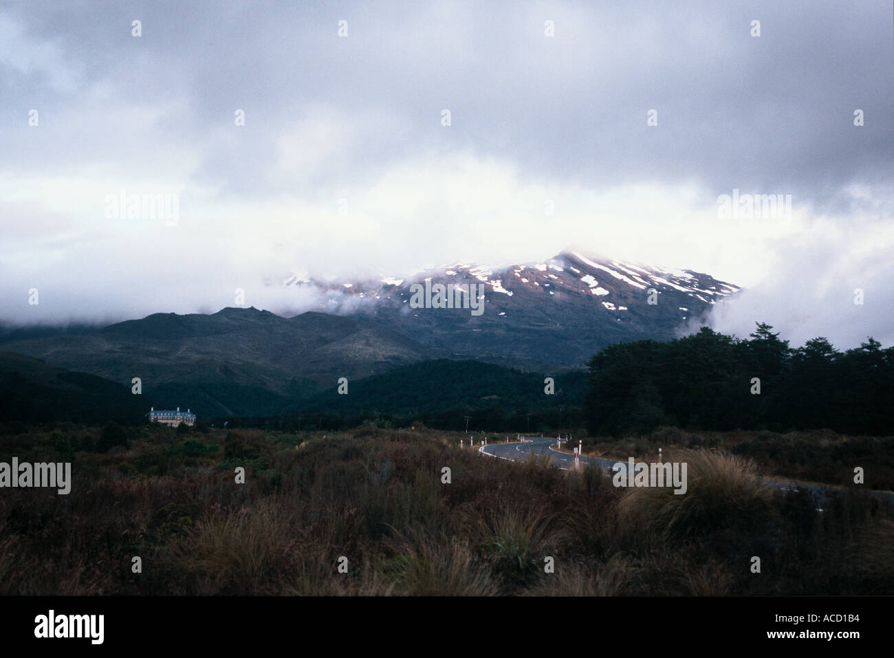Mount Ruapehu and Grand Chateau hotel Tongariro NP New Zealand Stock ...