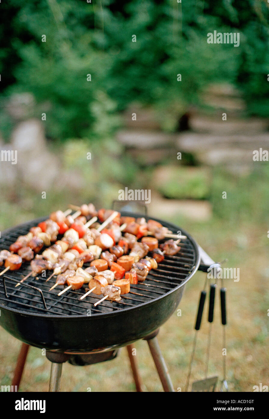 Skewers on a grill Stock Photo - Alamy