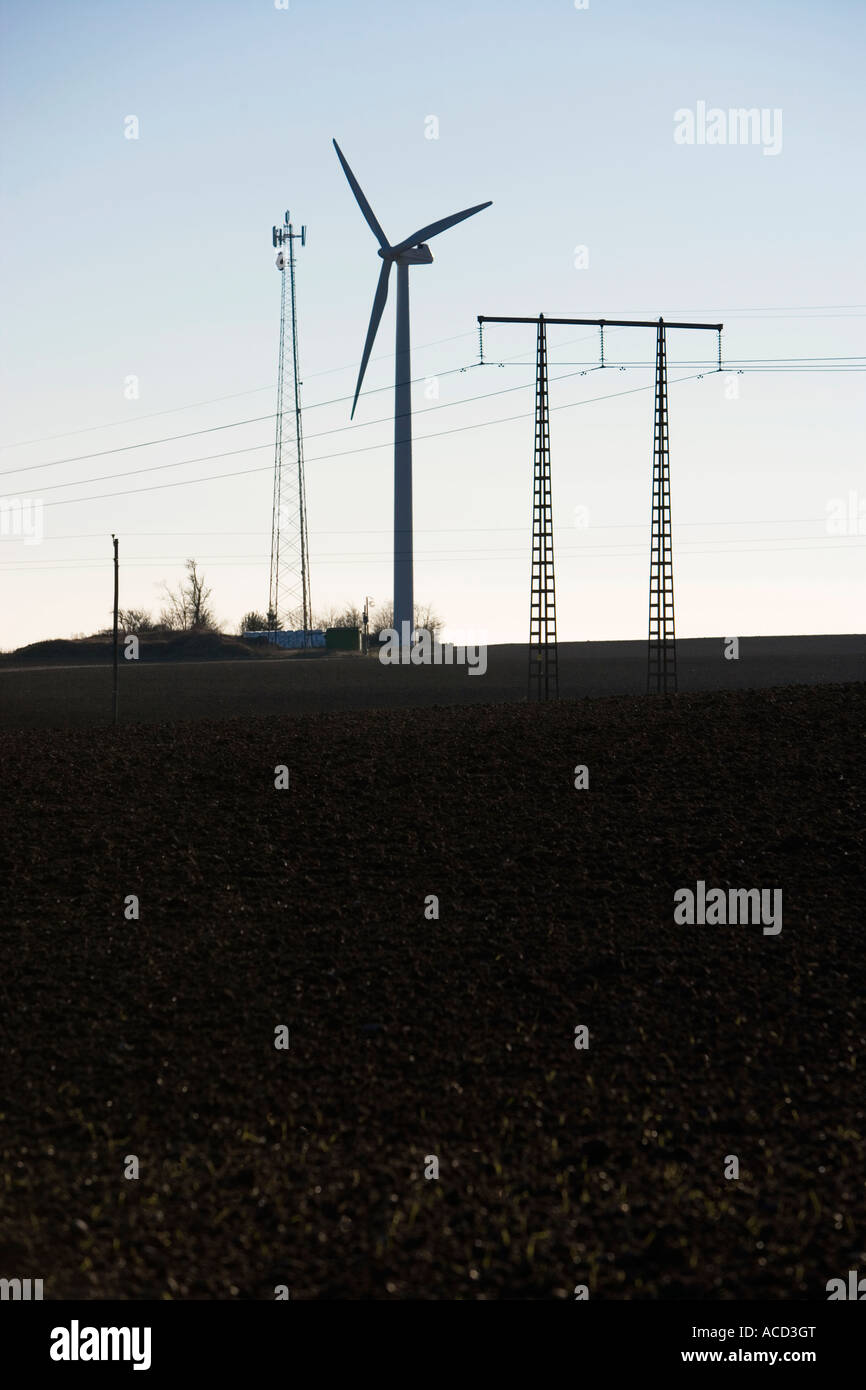 Wind power station end power lines Stock Photo - Alamy
