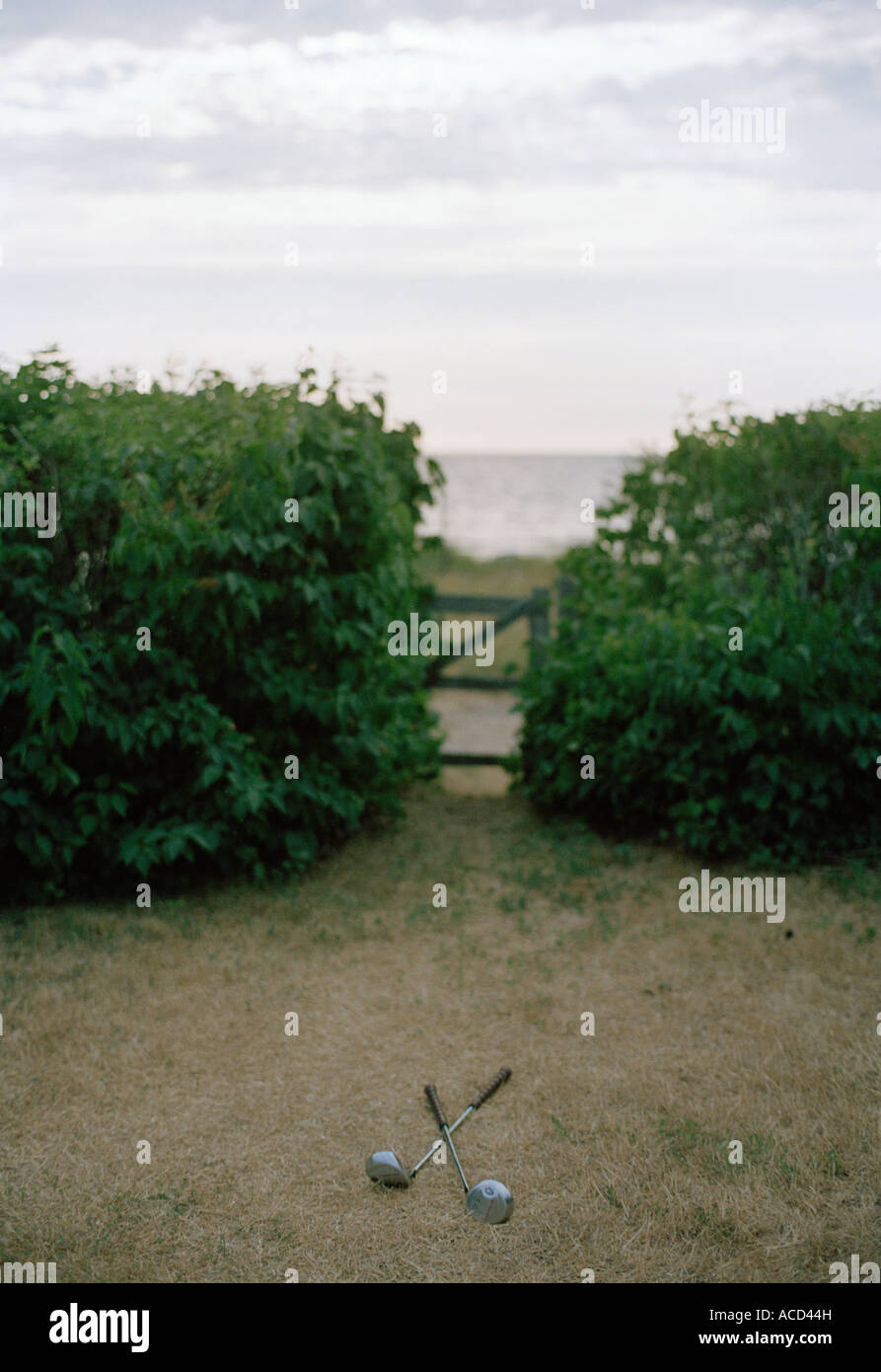 Golf clubs in a garden Stock Photo - Alamy