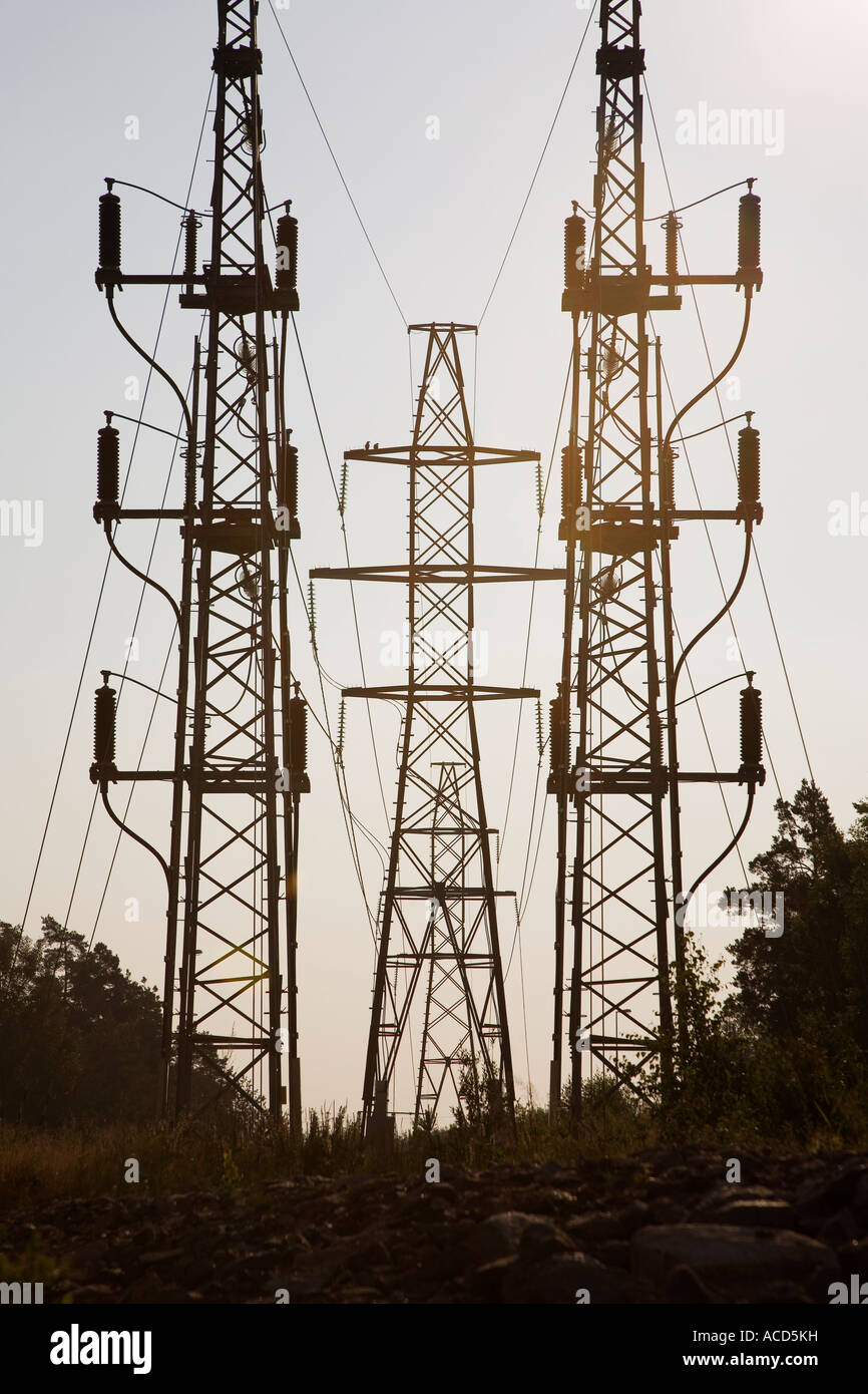 Silhouettes of power lines Stock Photo - Alamy