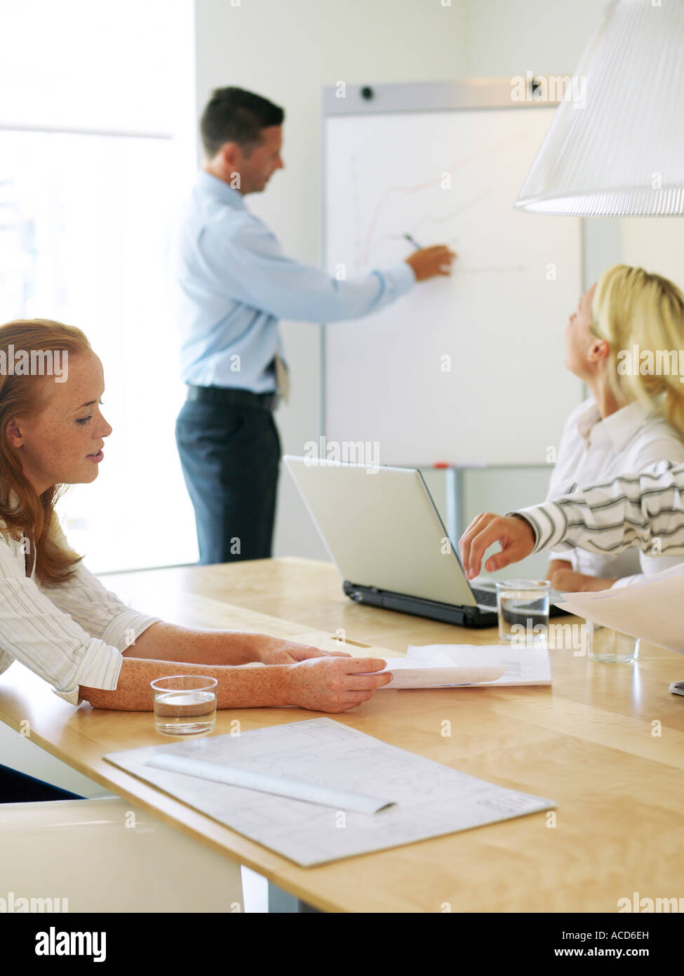 Two women and one man having a meeting Stock Photo - Alamy