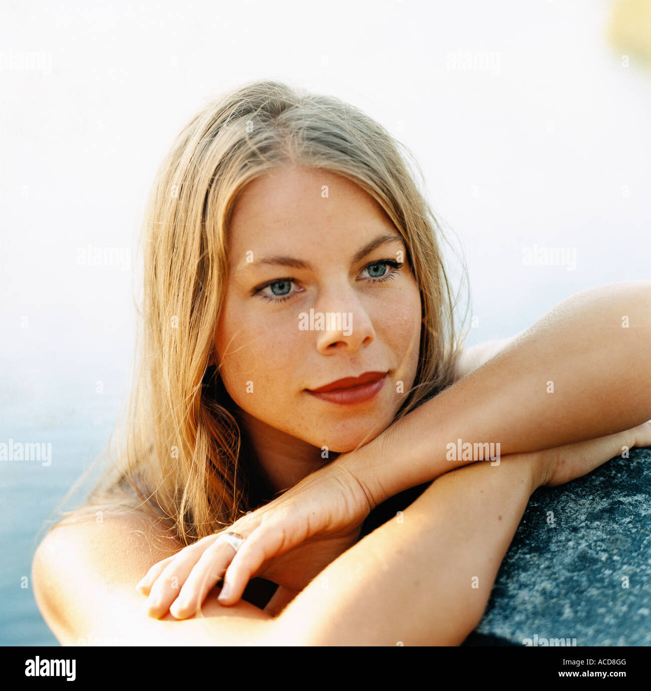 A woman with a dreamy gaze portrait Stock Photo - Alamy