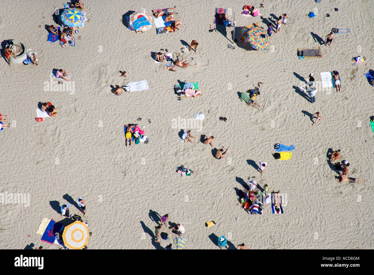 People enjoying the beach aerial Buyukcekmece Southwest of Istanbul ...