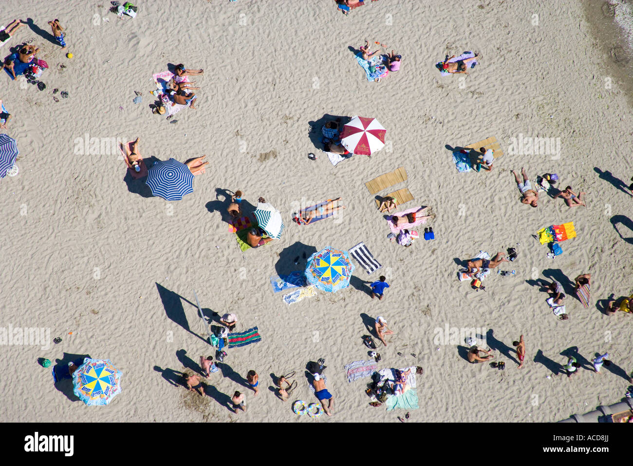 People enjoying the beach aerial Buyukcekmece Southwest of Istanbul ...