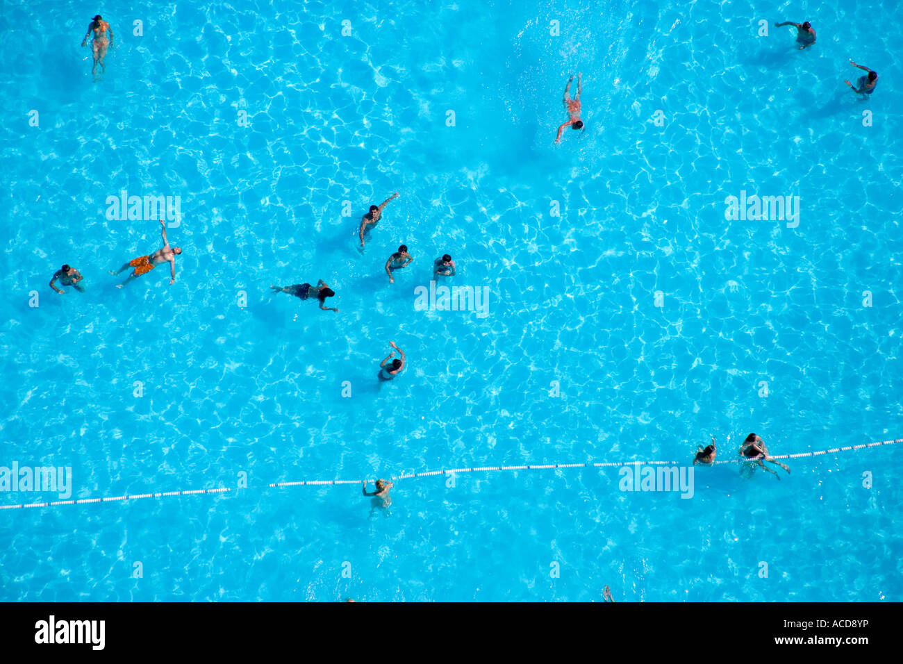 People swimming in a pool aerial Buyukcekmece Southwest of Istanbul ...