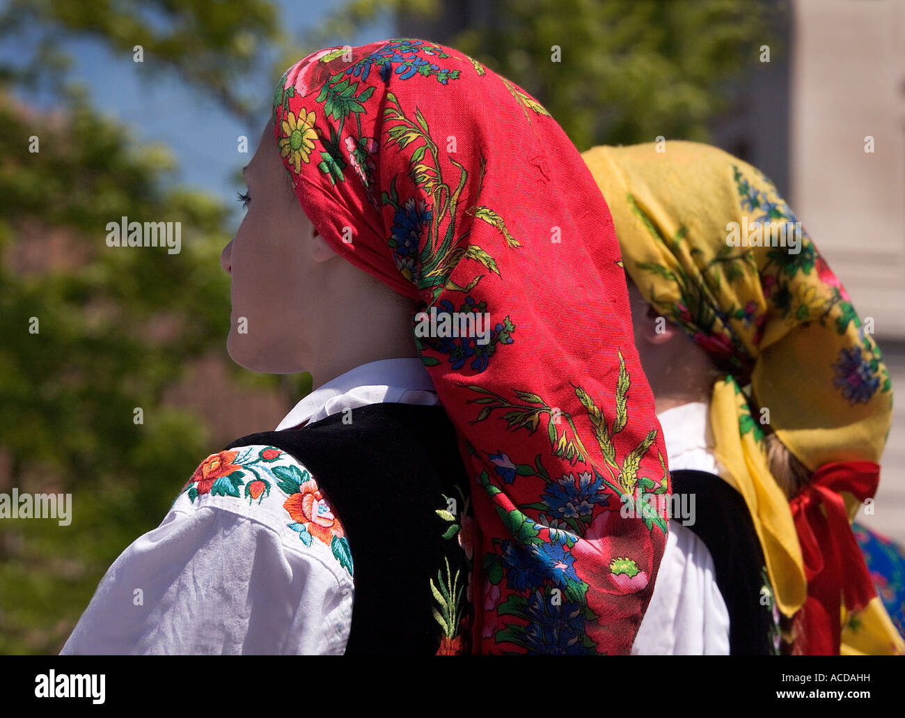 Young polish women in ethnic bright headscarves from Lechowia Dance ...