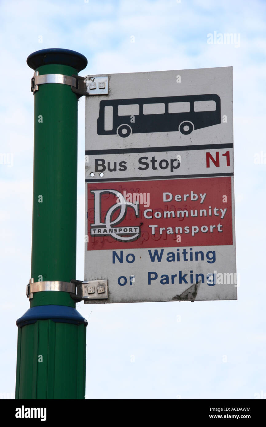 derby city centre bus stop signpost derbyshire midlands england uk gb ...