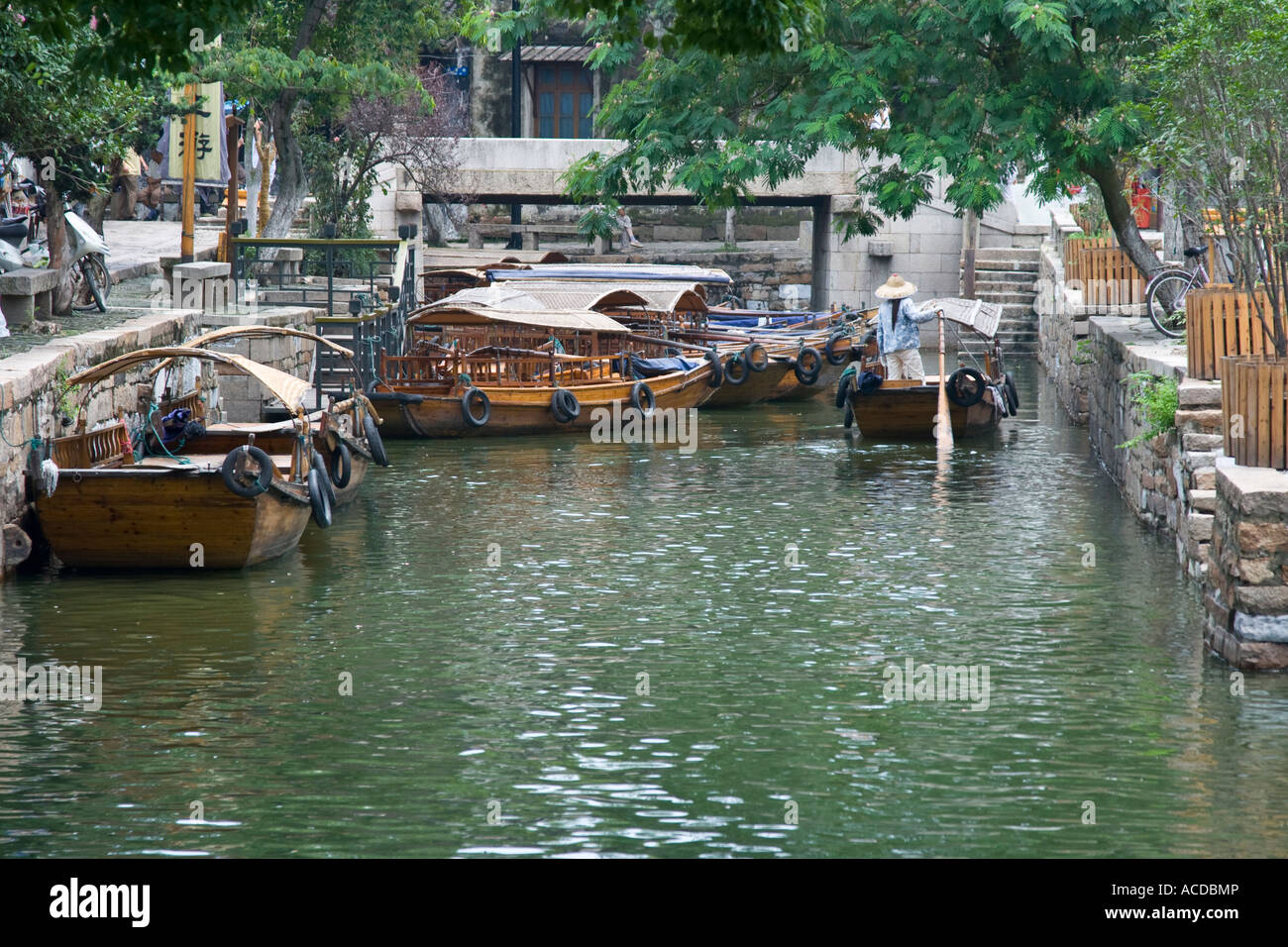 Tourist Wooden Boats Woman Rower Tongli Water Town China Stock Photo - Alamy