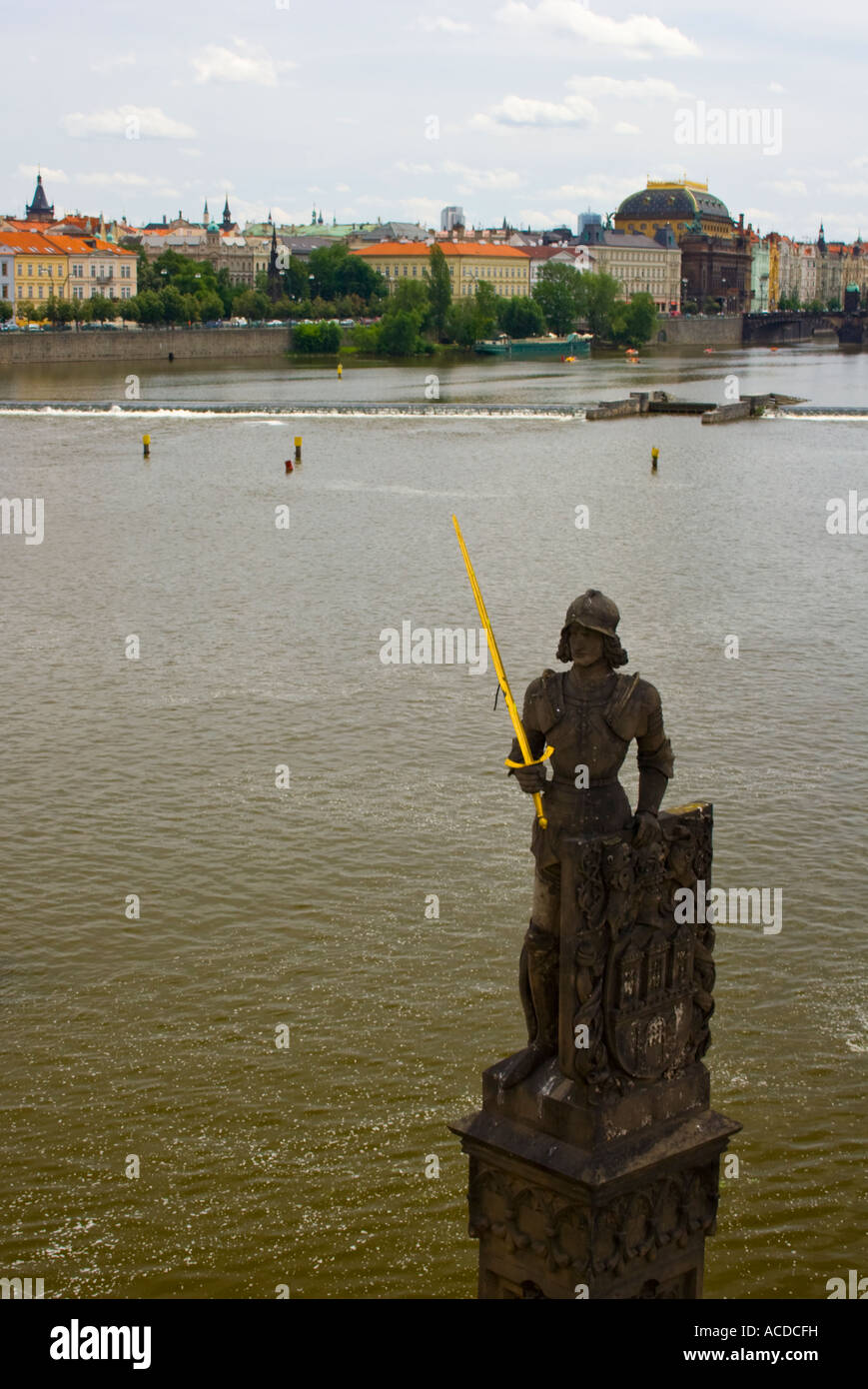 The Roland Column as seen from the Charles Bridge Prague Czech Republic ...
